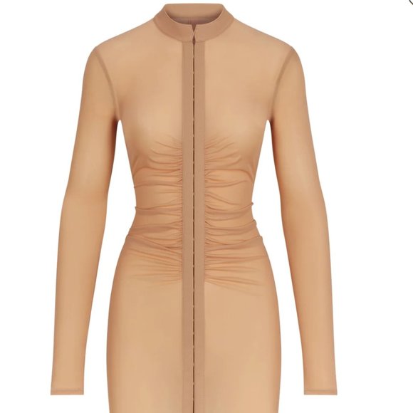SKIMS | Dresses | Skims Mesh Long Sleeve Ruched Dress Ochre | Poshmark